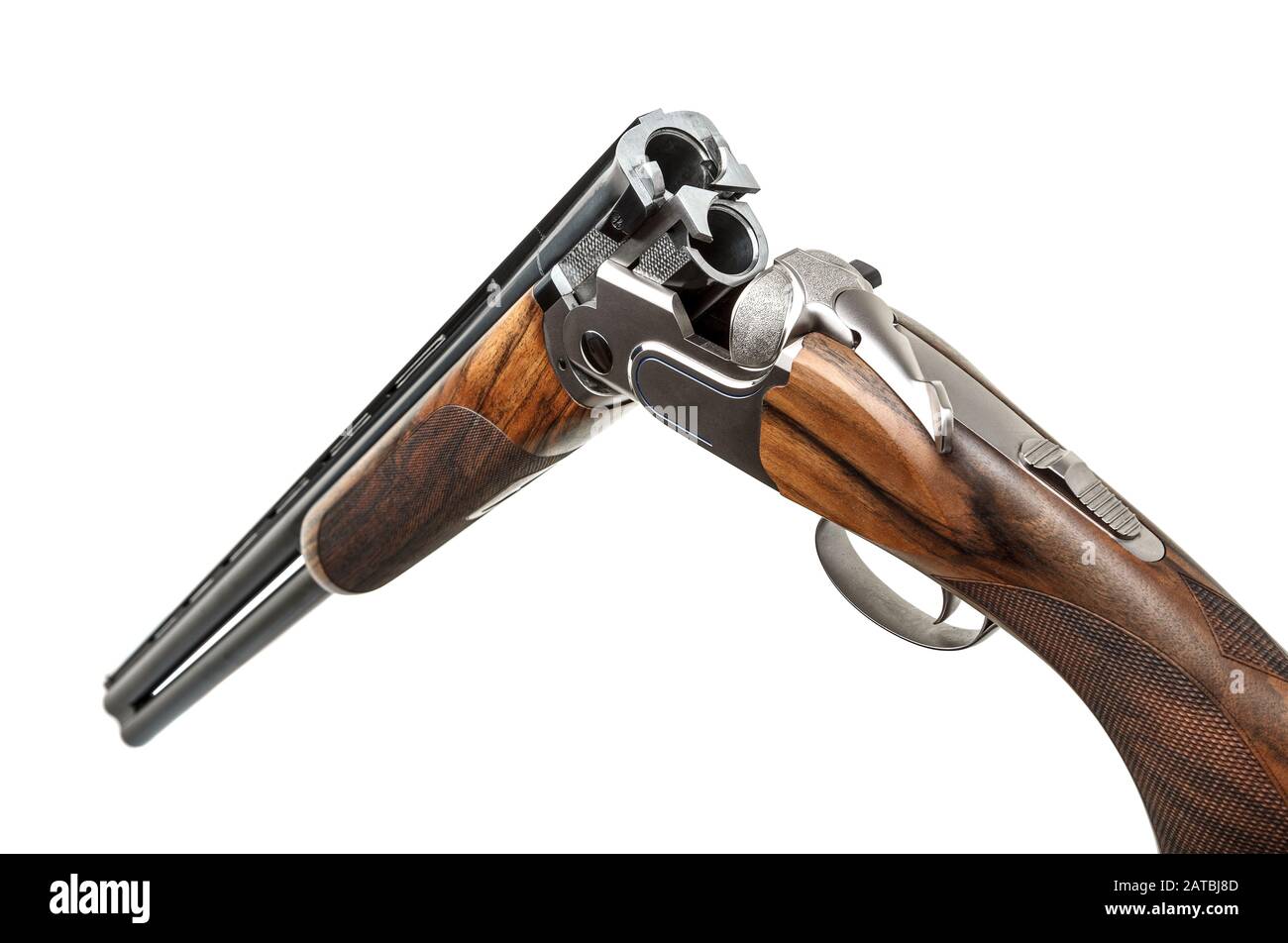 Classic double-barrell smooth-bore hunting rifle isolated on white ...