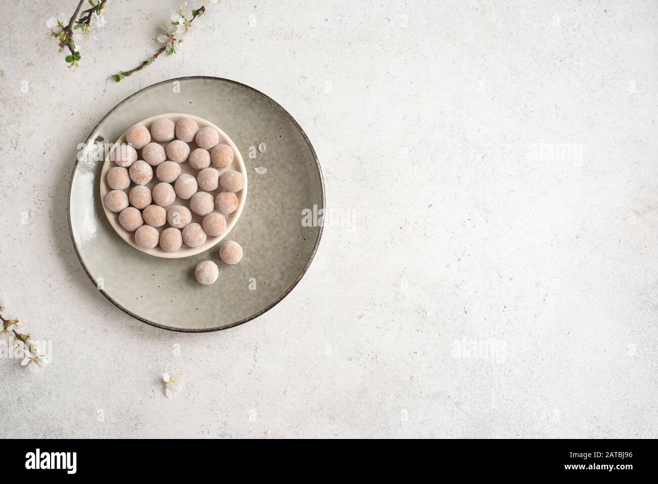 Sweet Japanese Mochi Rice Cakes, chocolate moji cakes with spring ...