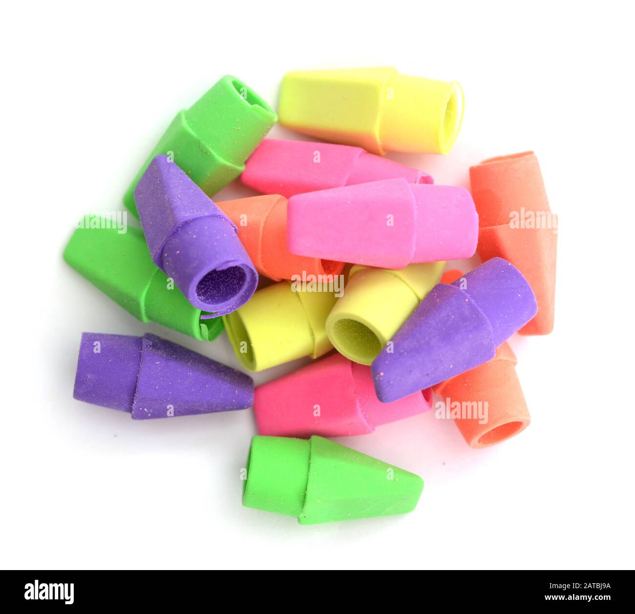 A group colorful erasers on white Stock Photo - Alamy