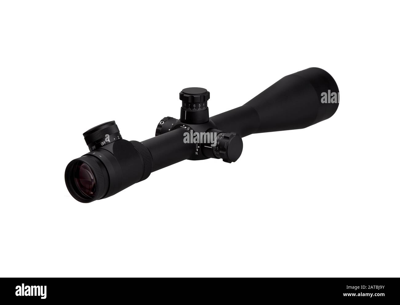 modern black optical scope for weapon isolated on white. sight scope ...