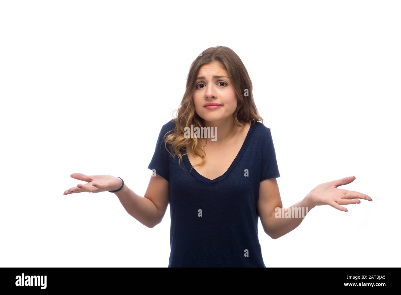 Confused young beautiful woman, isolated on white background Stock ...
