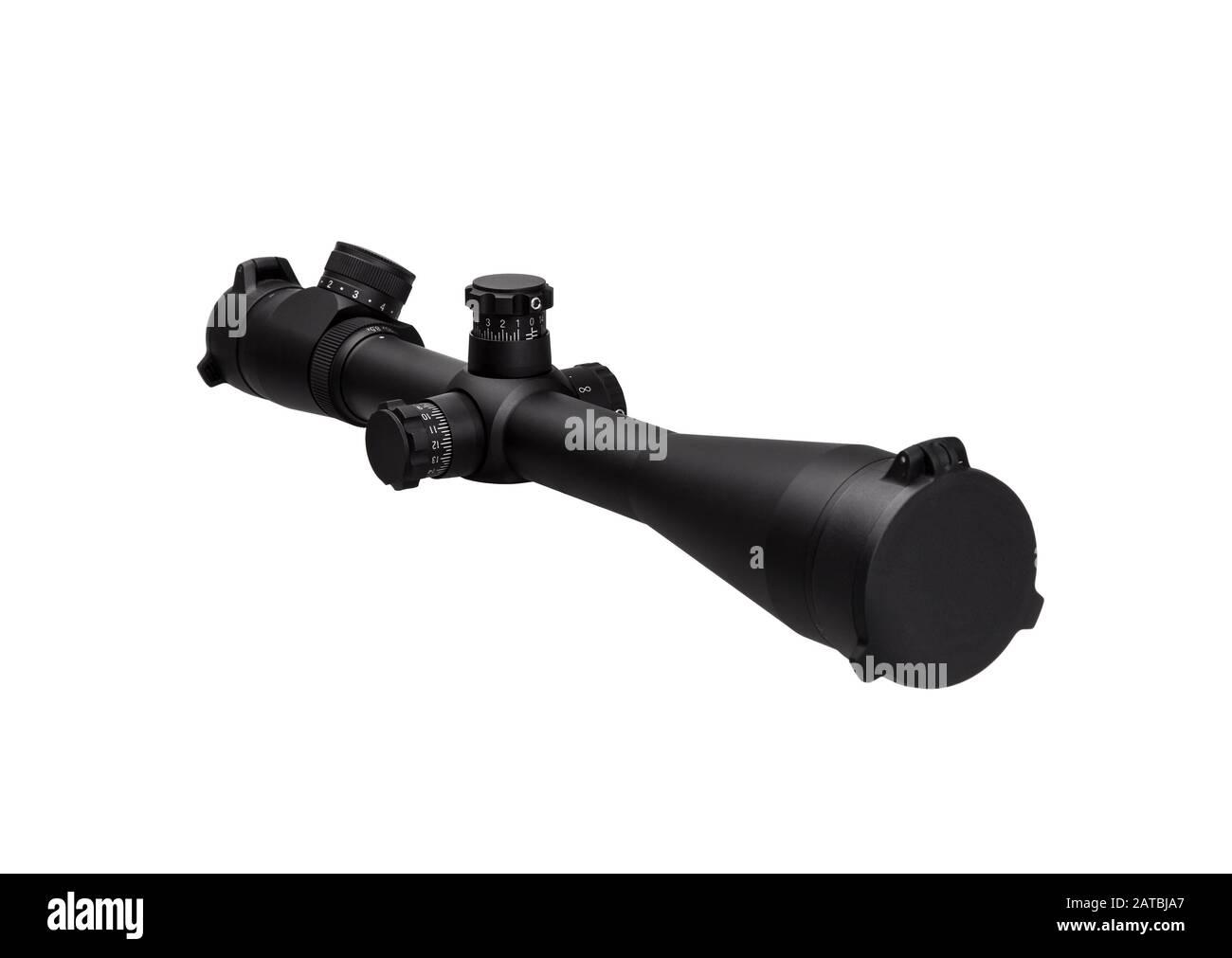 modern black optical scope for weapon isolated on white. sight scope ...