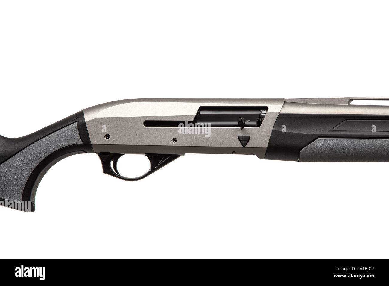 Modern black silver shotgun isolated on white background. Weapons for ...