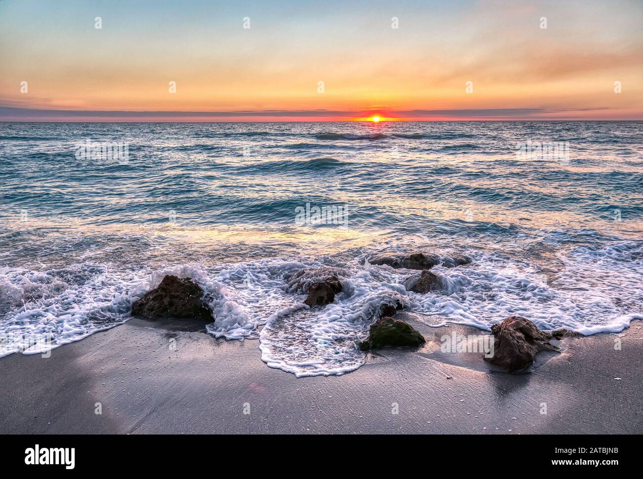 Sunset over Gulf of Mexico from Caspersen Beach in Venice Florida Stock ...