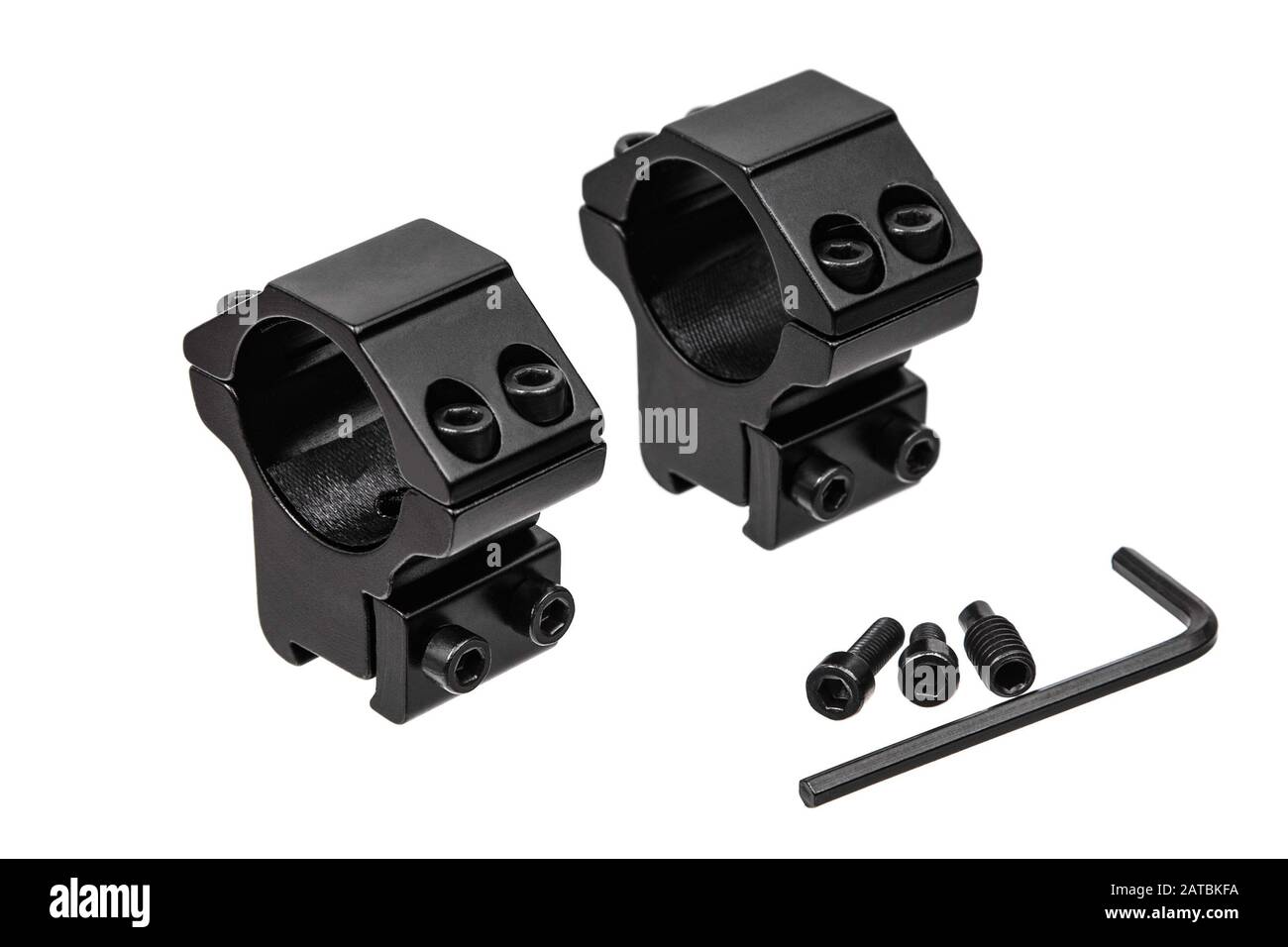 Quick disconnect mount made for holding a scope on a rifle isolated on ...