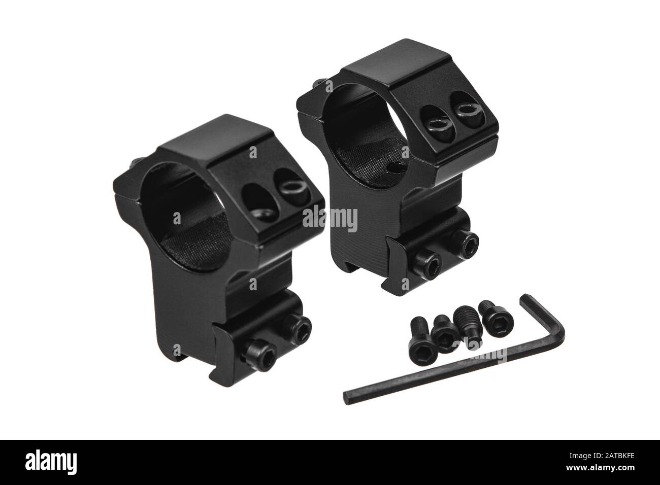 Quick disconnect mount made for holding a scope on a rifle isolated on ...