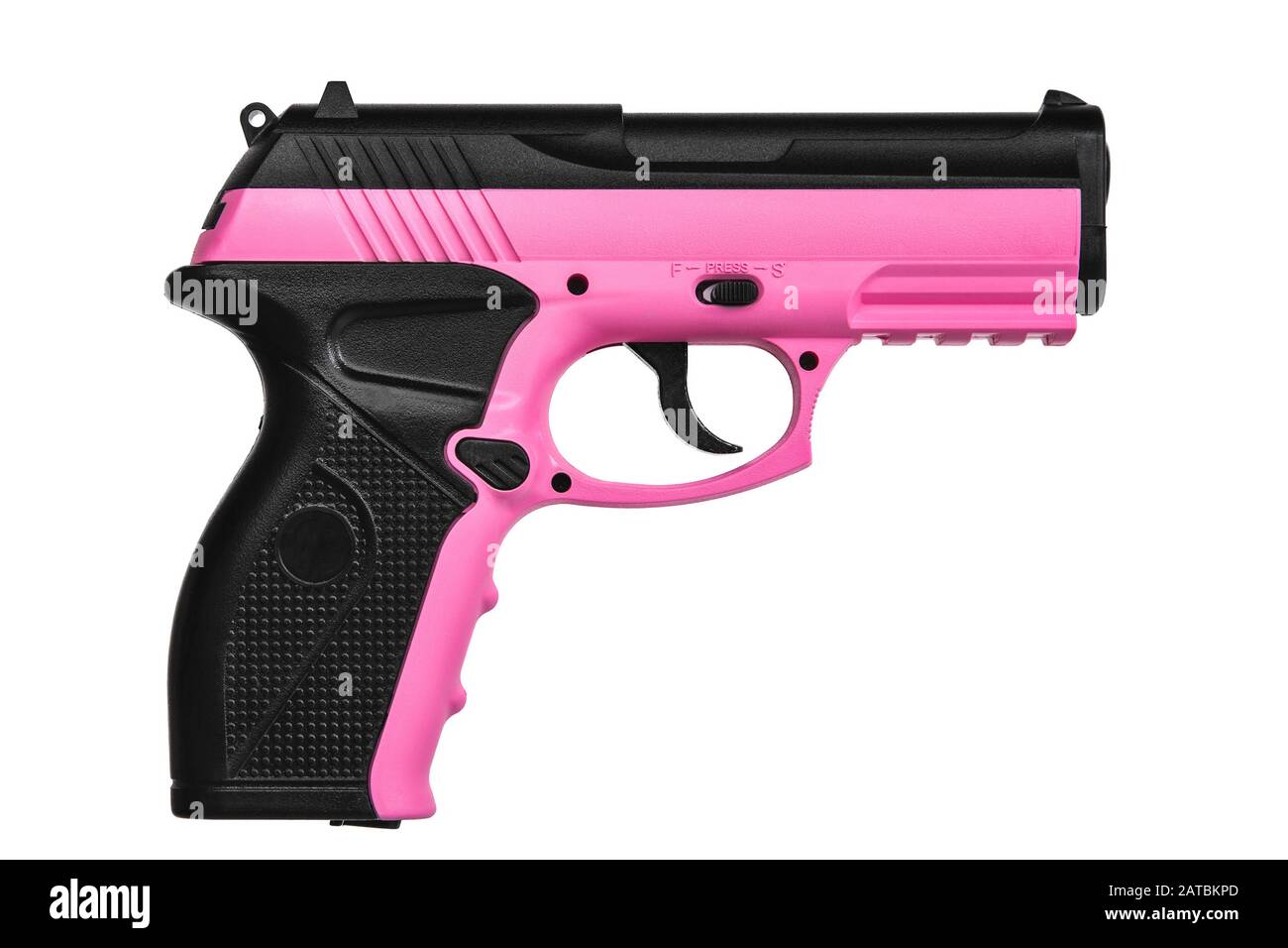 Modern pink air pistol isolated on white background Stock Photo - Alamy