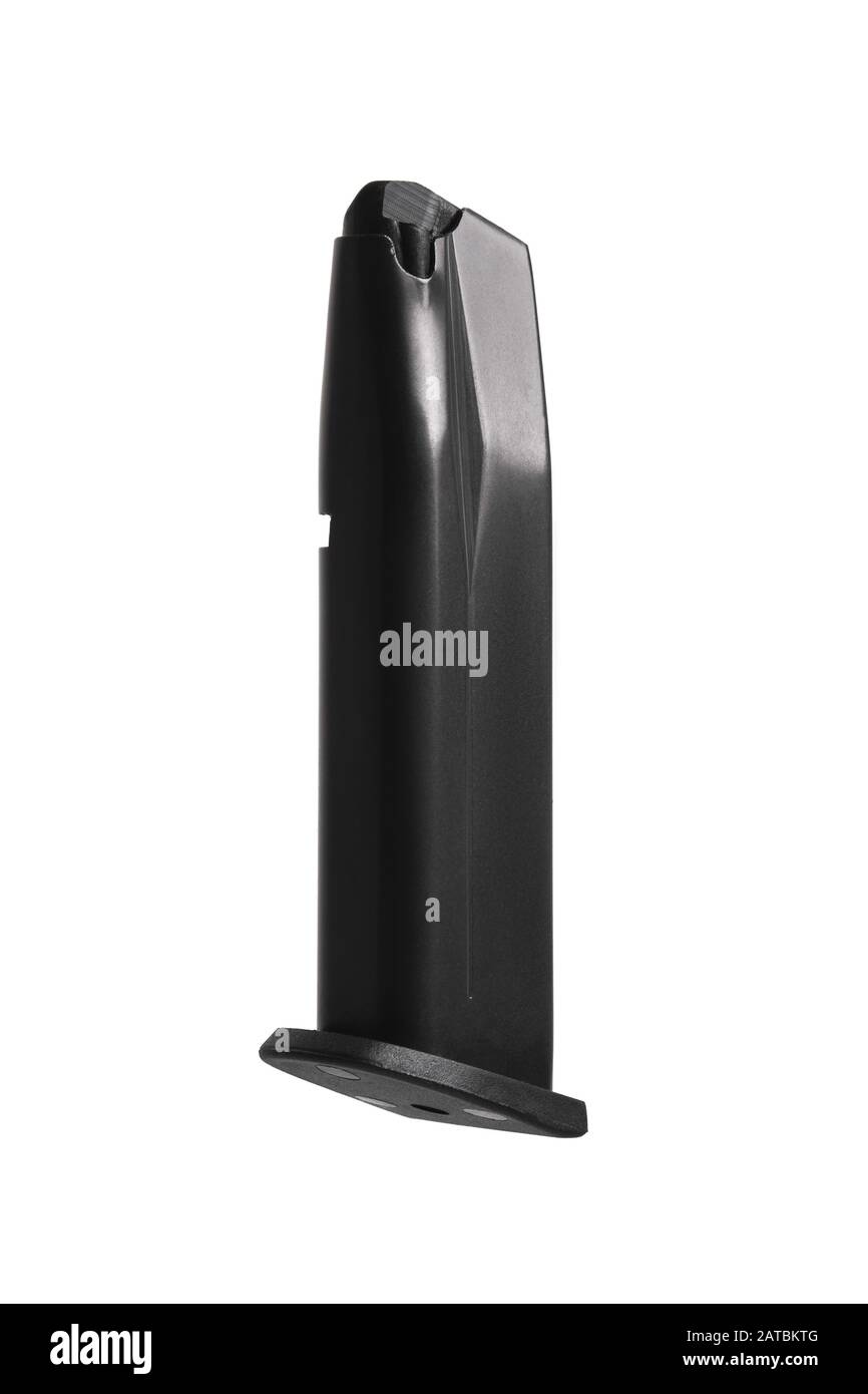 Handgun magazine on white surface. Clip for a modern semi-automatic ...