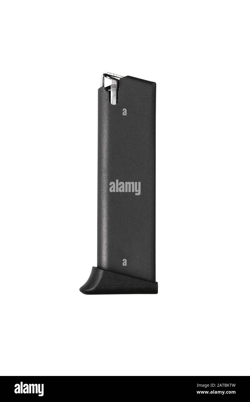 Handgun magazine on white surface. Clip for a modern semi-automatic ...