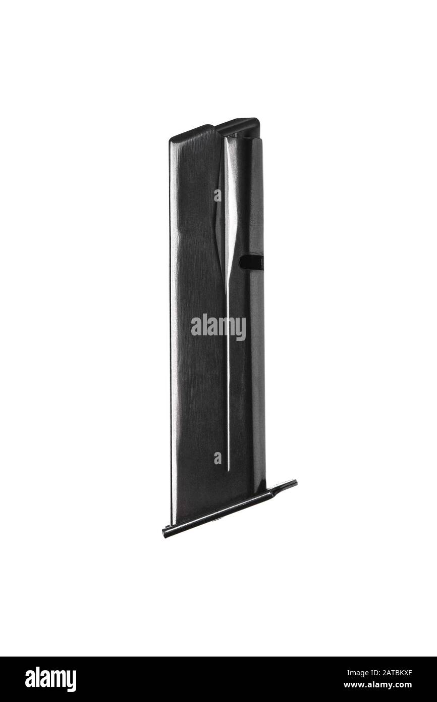 Handgun magazine on white surface. Clip for a modern semi-automatic ...