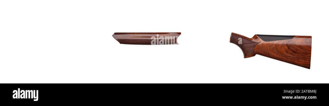 Wooden butt for the gun. Part of a hunting weapon isolate on a white ...