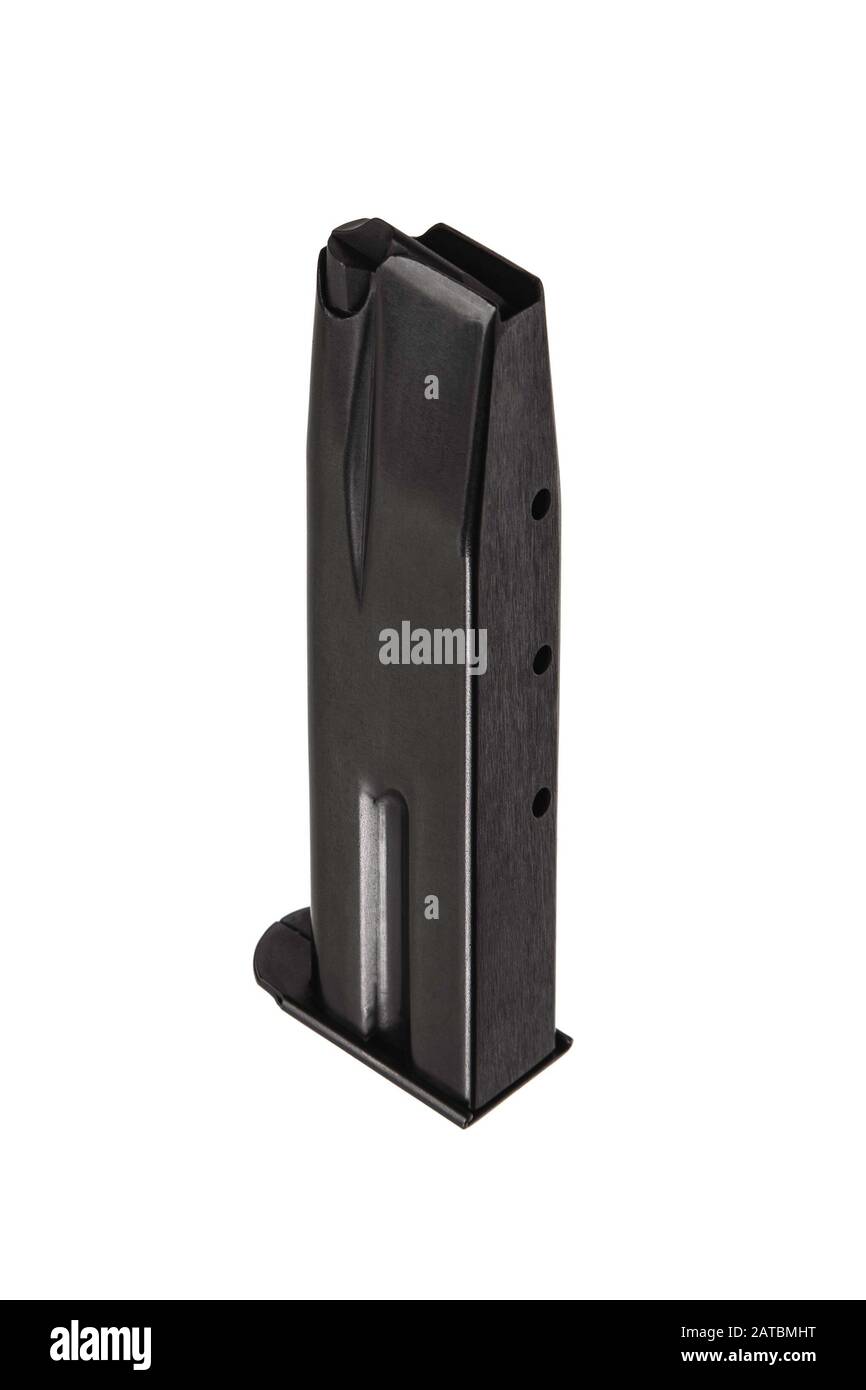 Handgun magazine on white surface. Clip for a modern semi-automatic ...