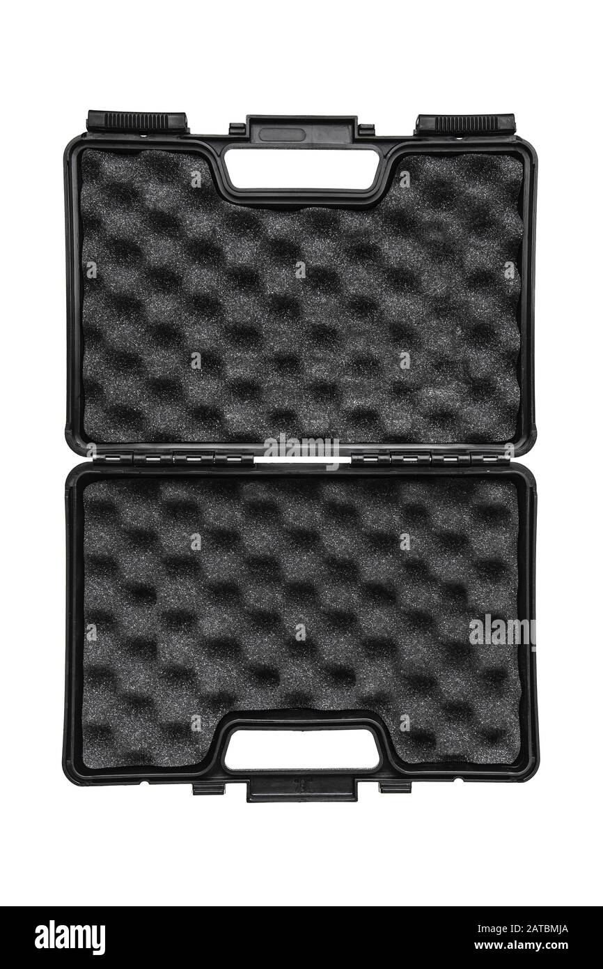 open black plastic case for arms or tools isolated on white background ...