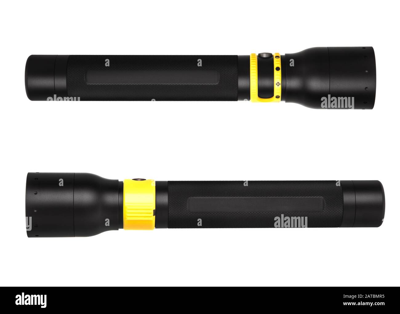 modern black metal flashlight isolated on white background Stock Photo ...