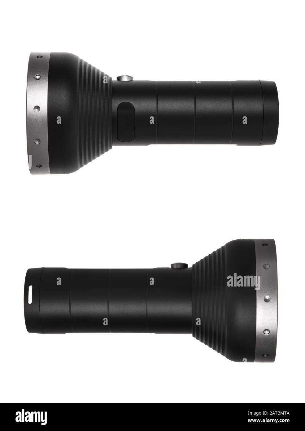 modern black metal flashlight isolated on white background Stock Photo ...