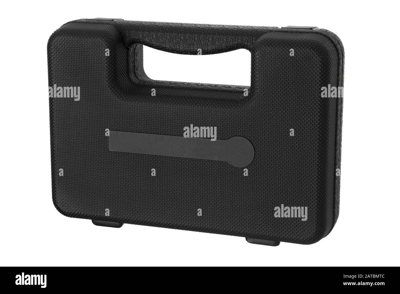 black plastic case with carrying handle isolated on white background ...
