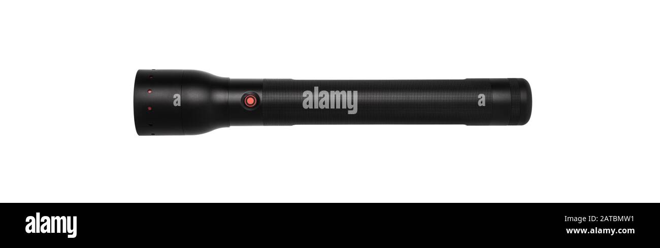 modern black metal flashlight isolated on white background Stock Photo ...
