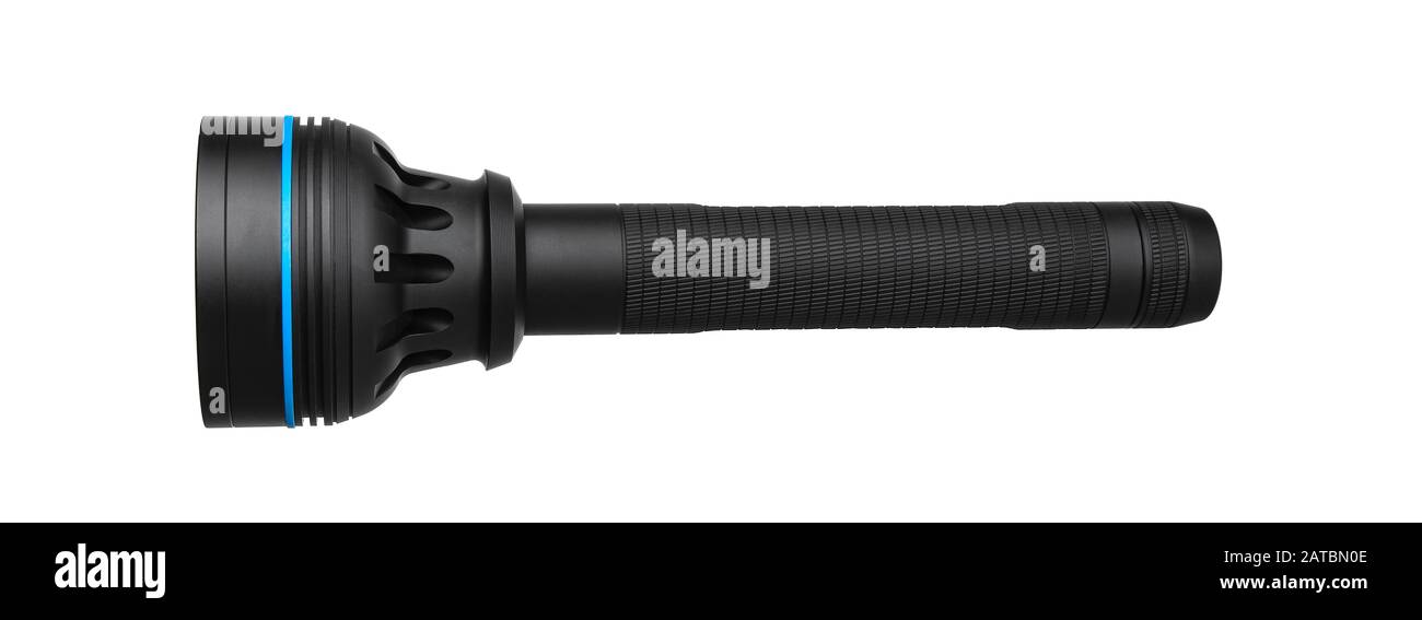 modern black metal flashlight isolated on white background Stock Photo ...