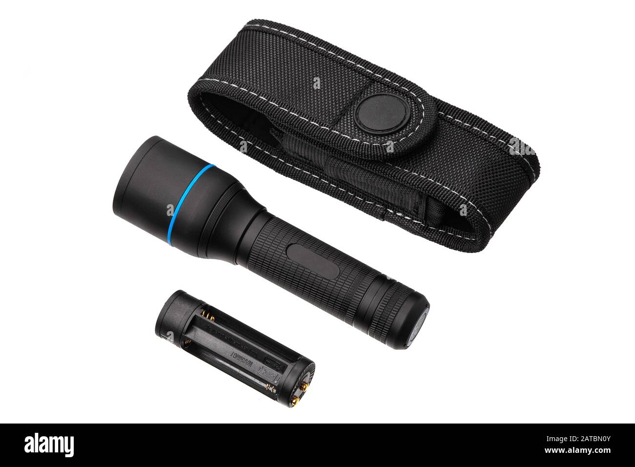 modern black metal flashlight isolated on white background Stock Photo ...