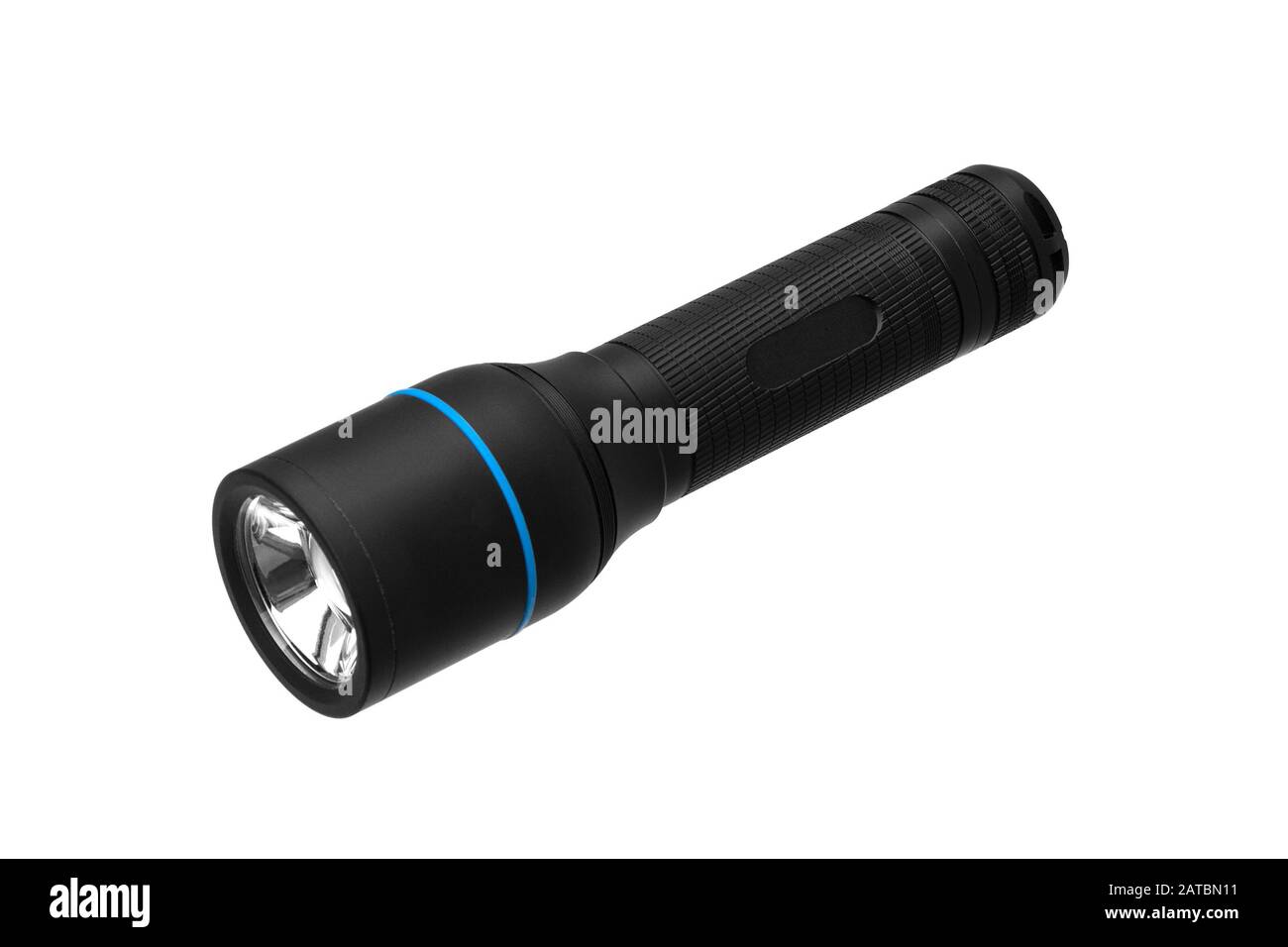 modern black metal flashlight isolated on white background Stock Photo ...