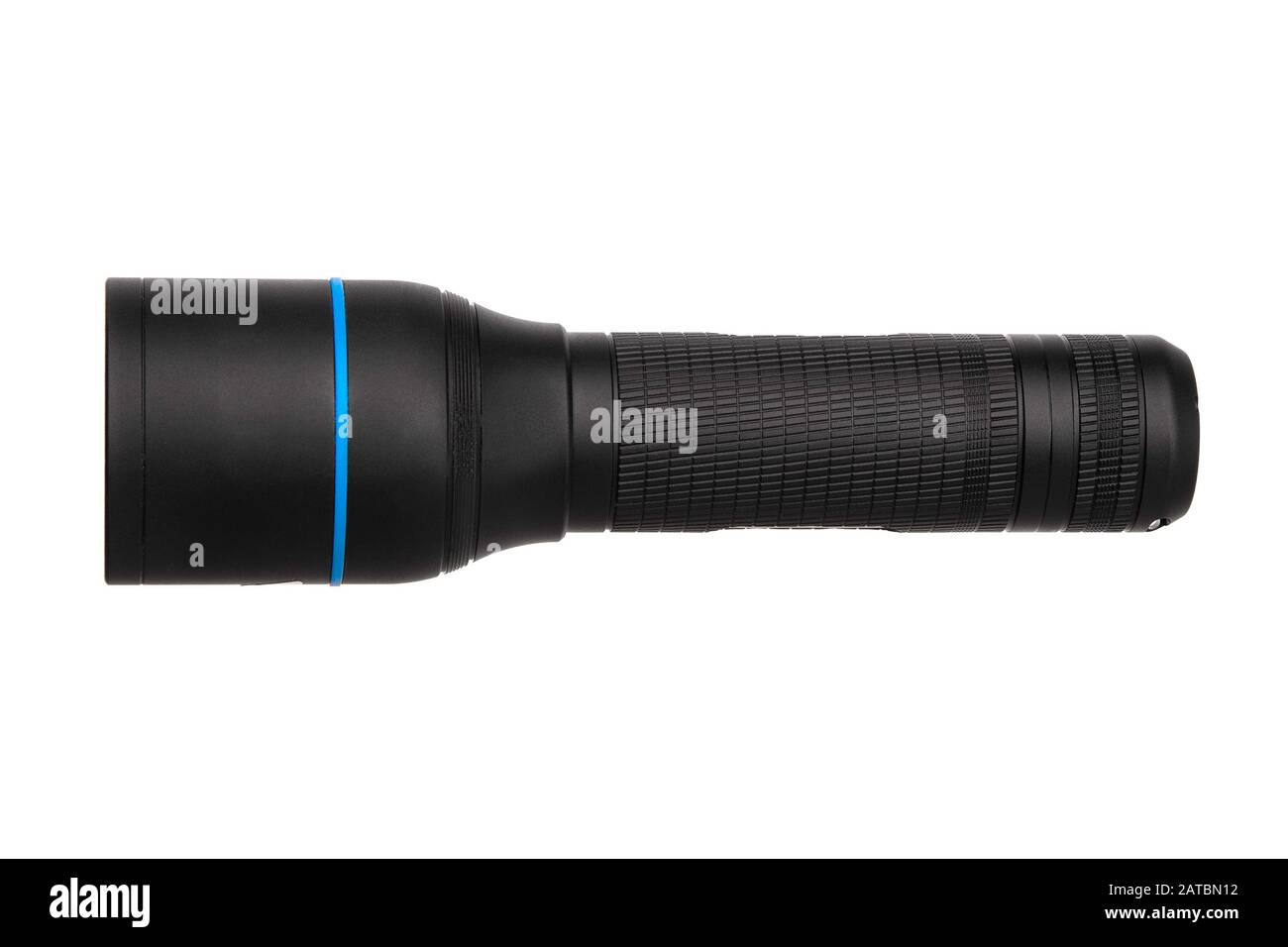modern black metal flashlight isolated on white background Stock Photo ...