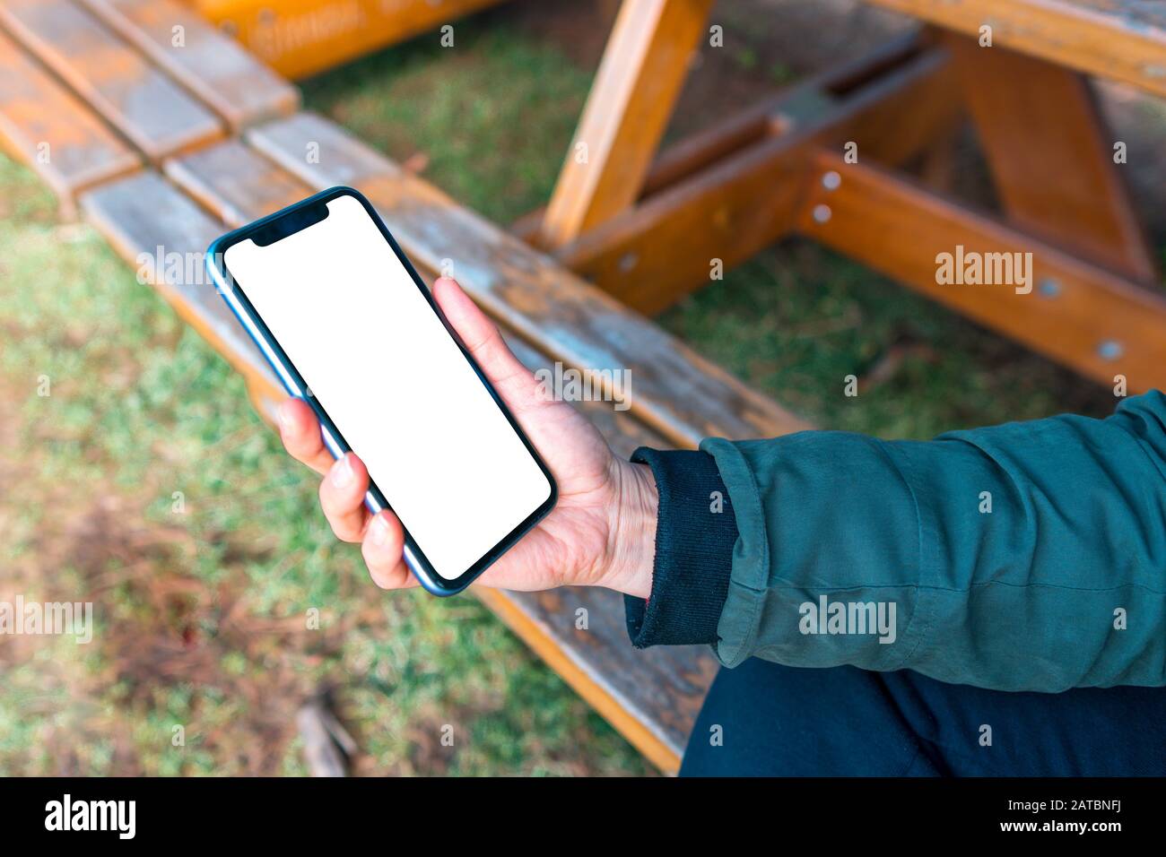 Mockup image of smart phone with white blank screen template, woman ...