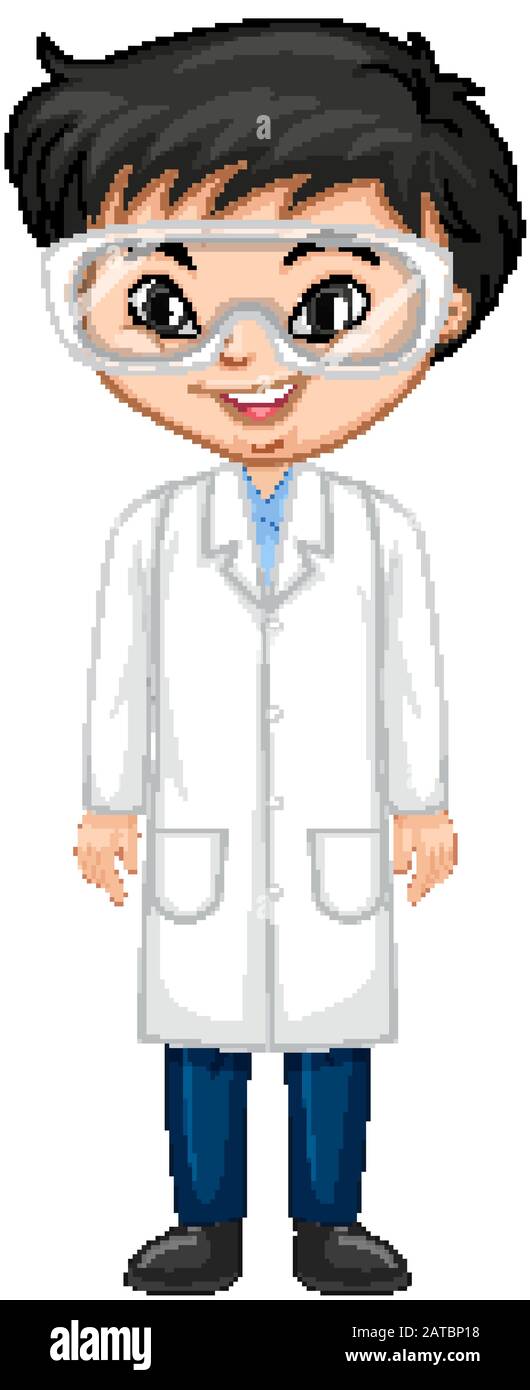 Boy in science gown on isolated background illustration Stock Vector ...