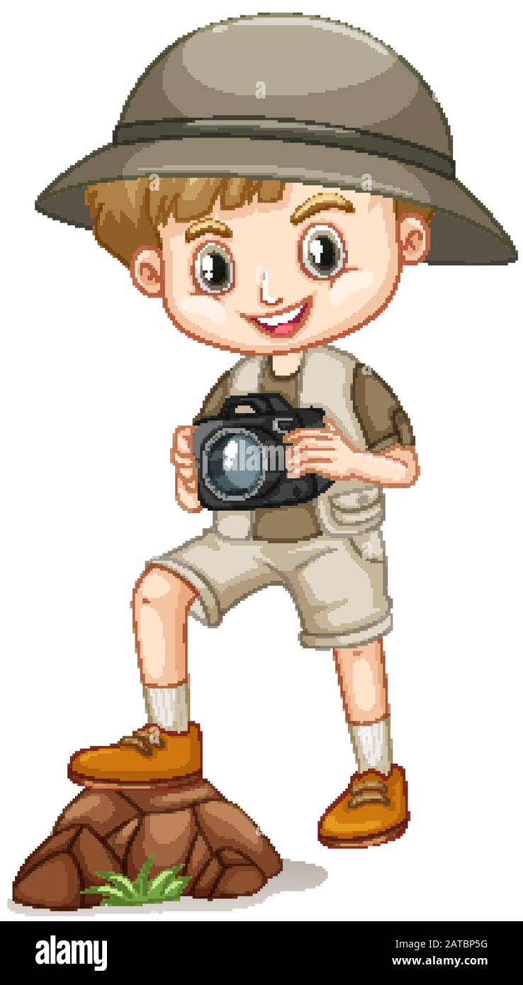 Cute boy in safari outfit on white background illustration Stock Vector ...