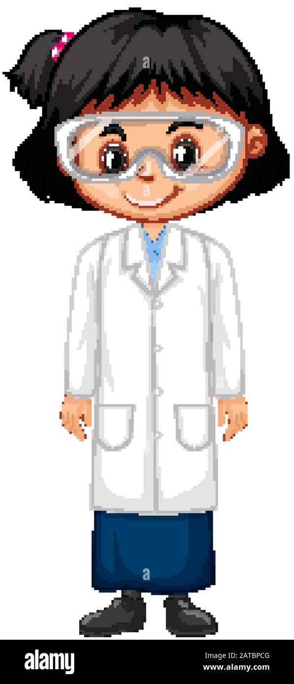 Girl wearing lab gown on white background illustration Stock Vector ...