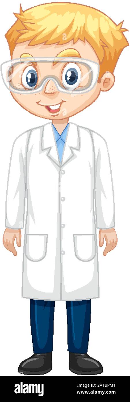 Boy in science gown on isolated background illustration Stock Vector ...