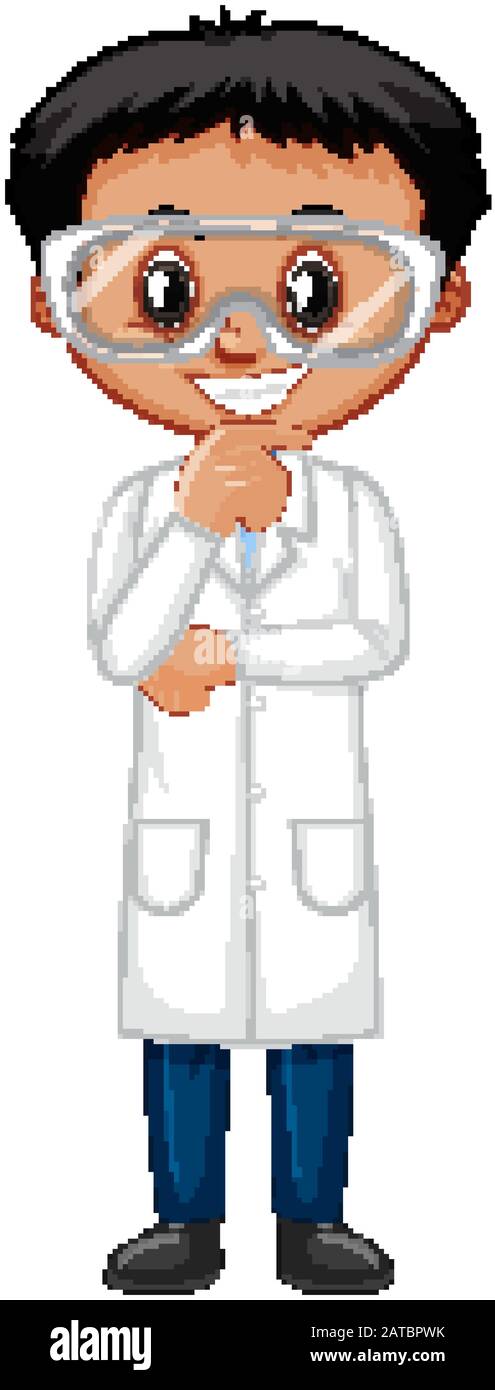 Boy wearing lab gown on white background illustration Stock Vector ...