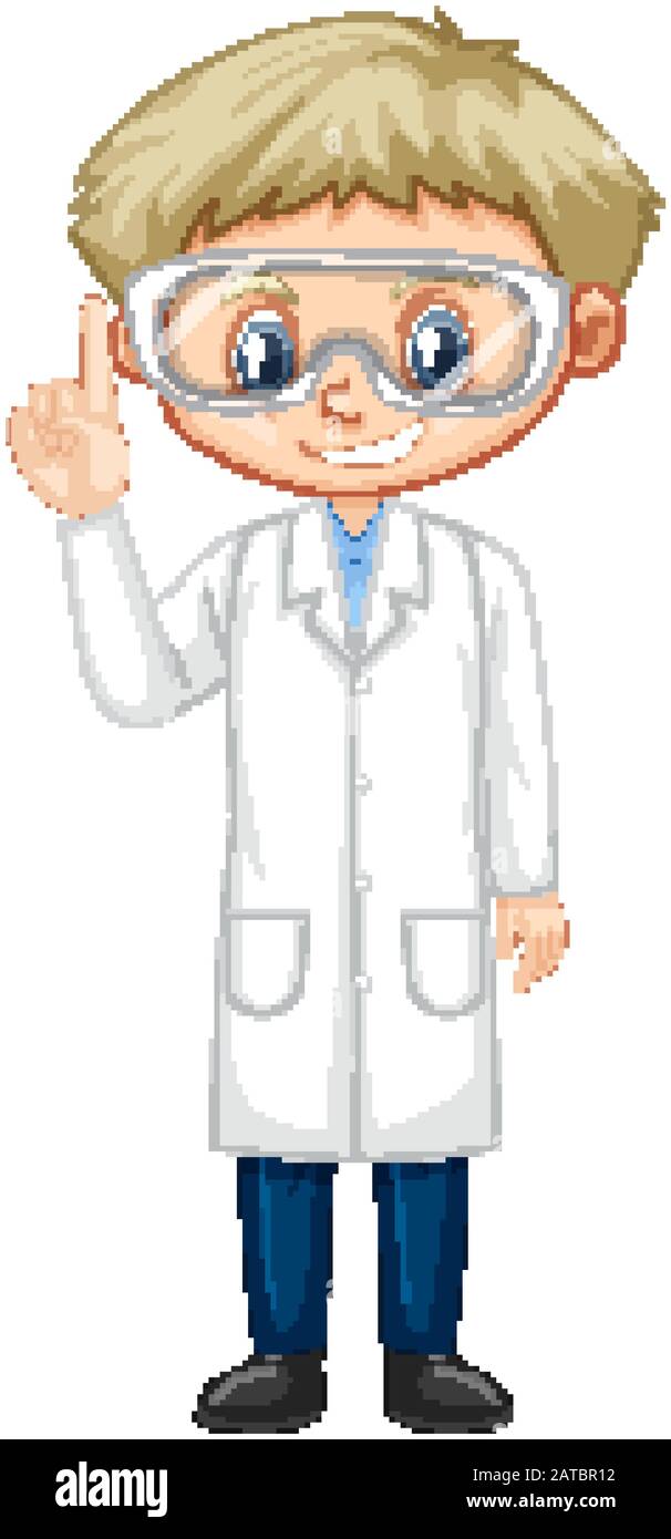Boy wearing lab gown on white background illustration Stock Vector ...