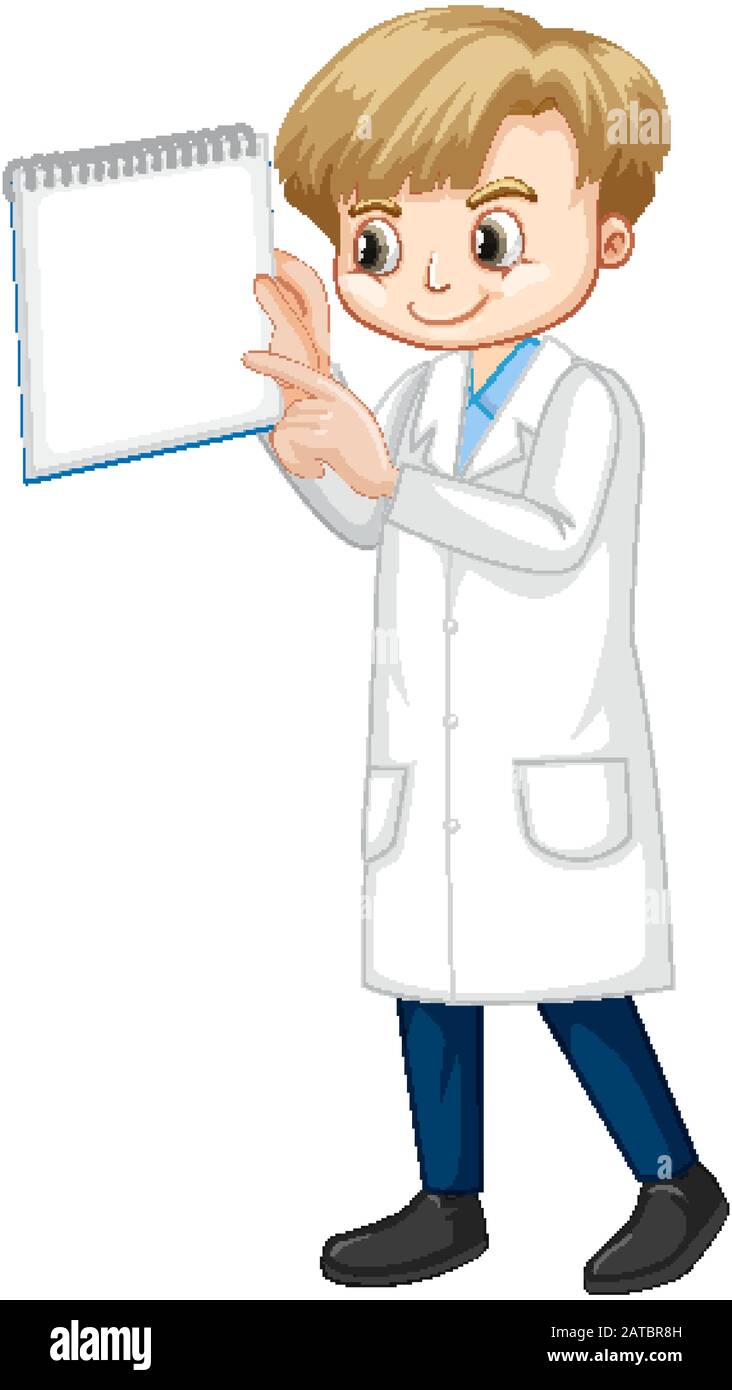 Cute boy in lab gown on white background illustration Stock Vector ...