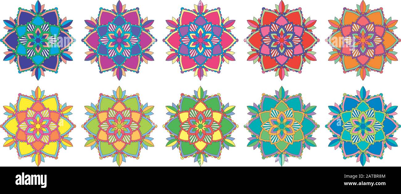 Set of mandala patterns in different colors illustration Stock Vector ...