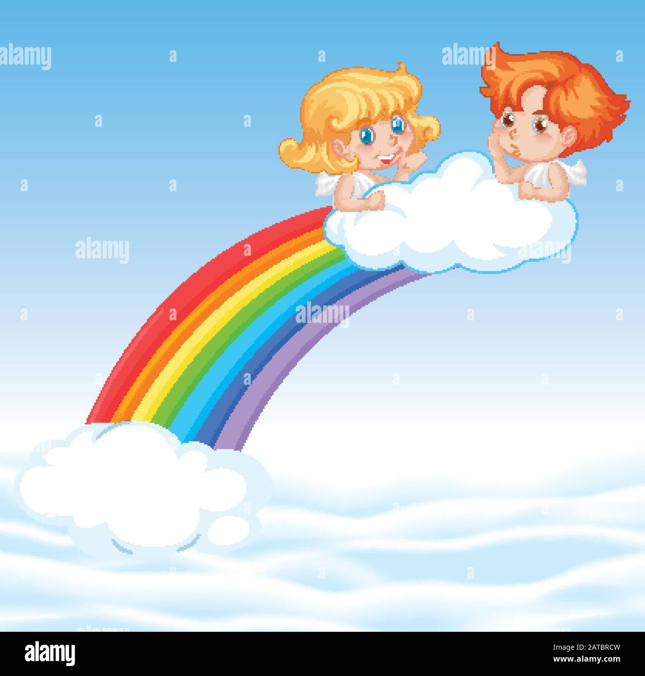 Scene with two cupids on the rainbow illustration Stock Vector Image ...