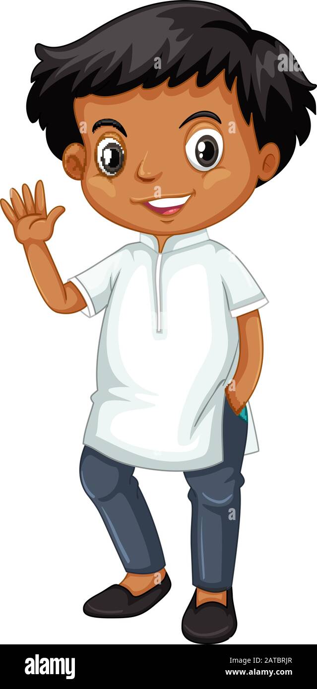 Cute boy waving hand on white background illustration Stock Vector ...