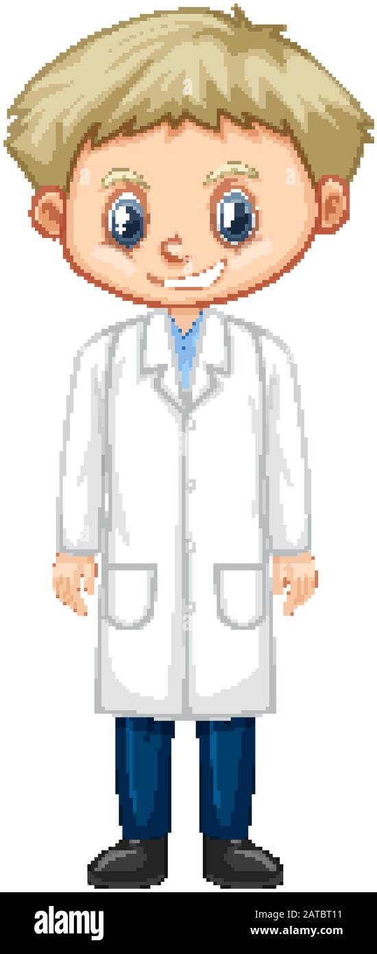 Boy wearing lab gown on white background illustration Stock Vector ...