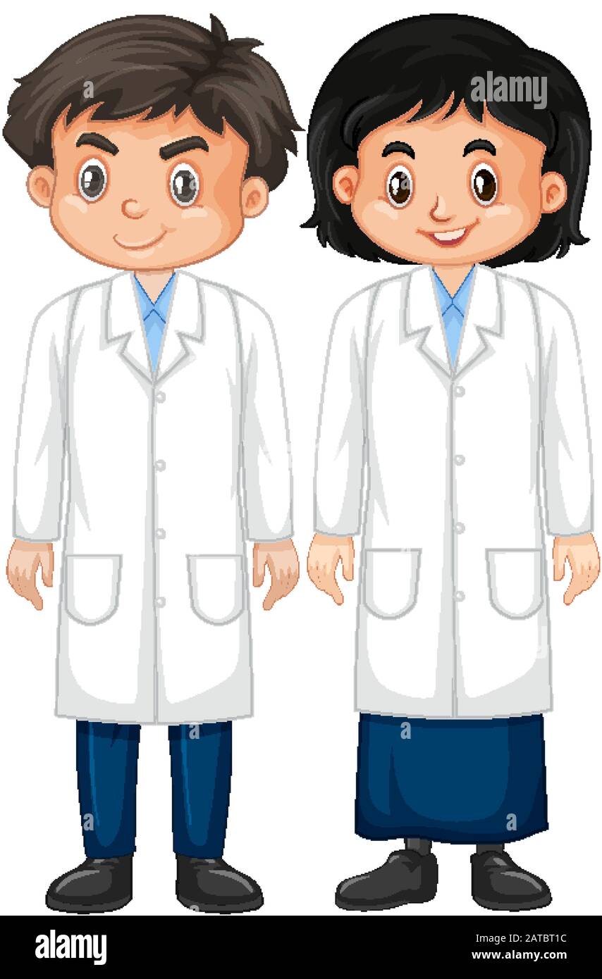 Boy and girl in lab gown on white background illustration Stock Vector ...