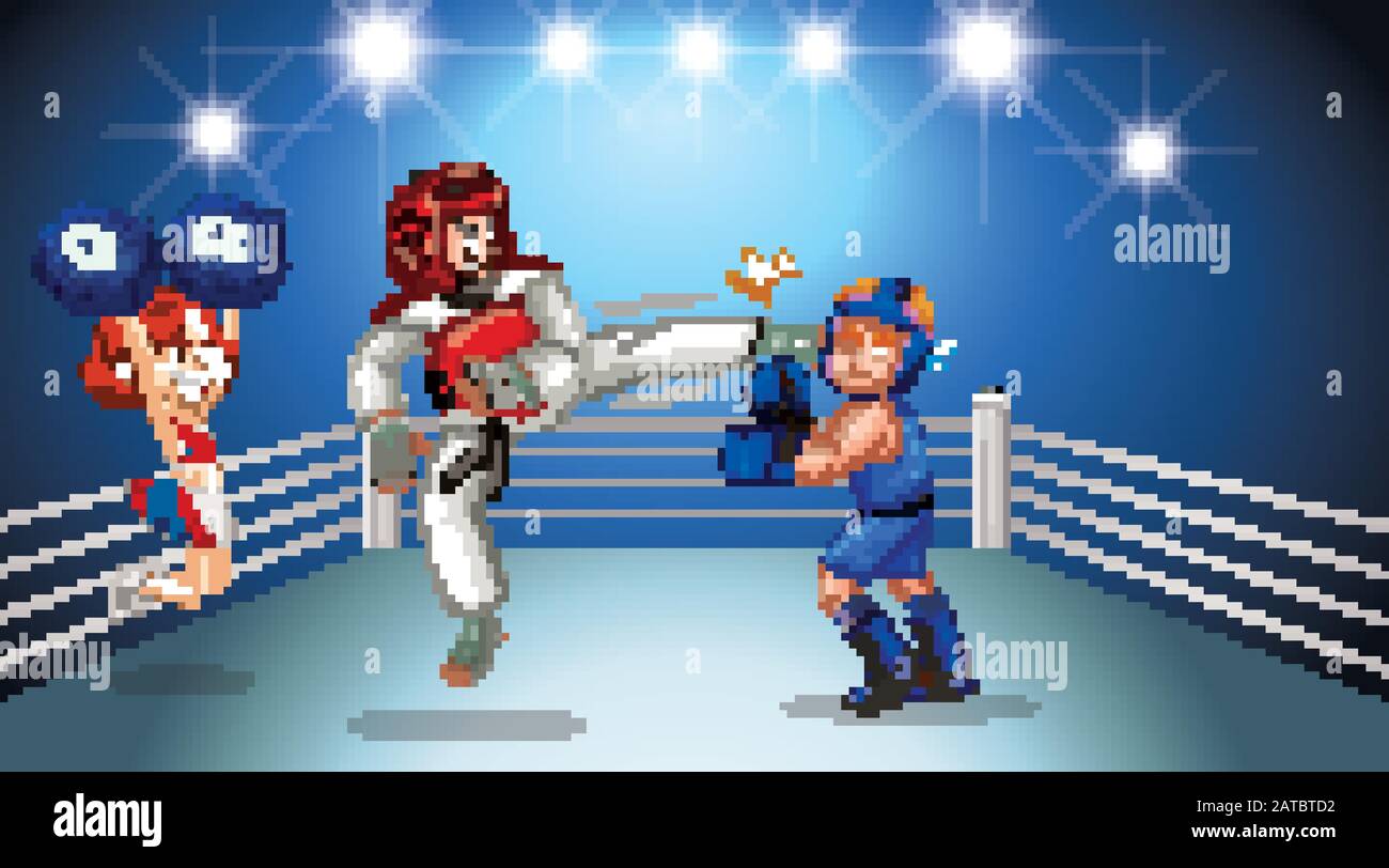 Background scene with athletes fighting in the ring arena illustration ...