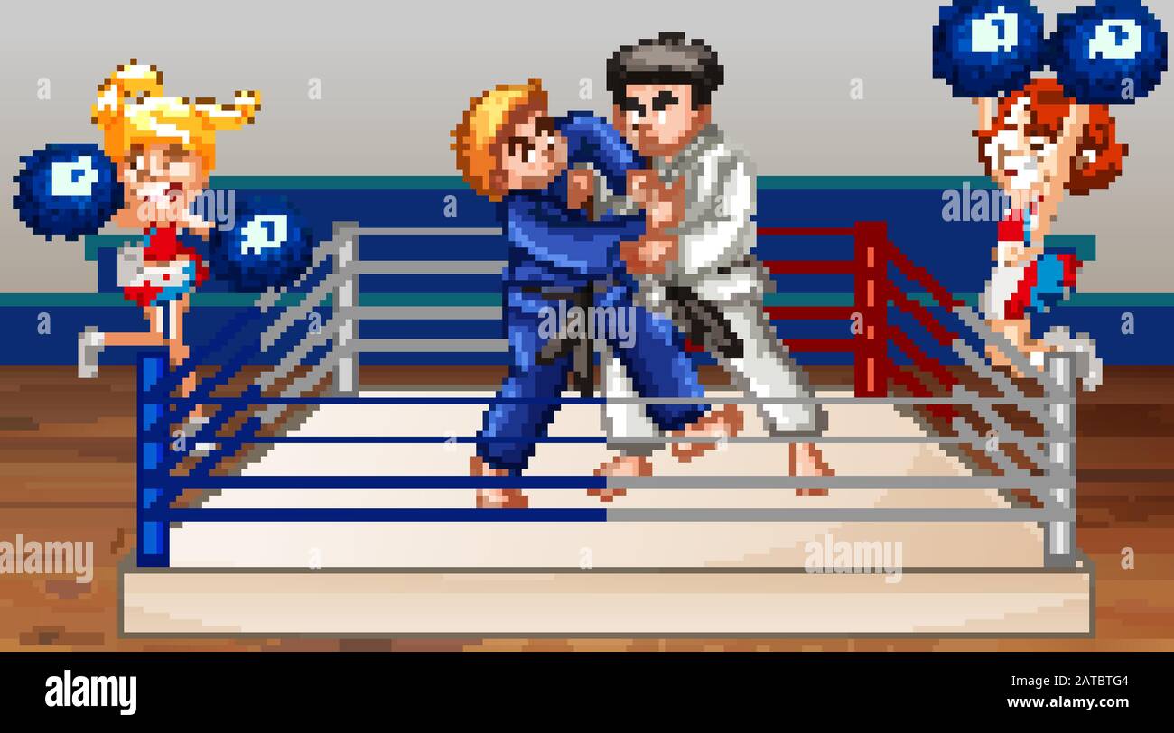 Background scene with athletes fighting in the ring illustration Stock ...