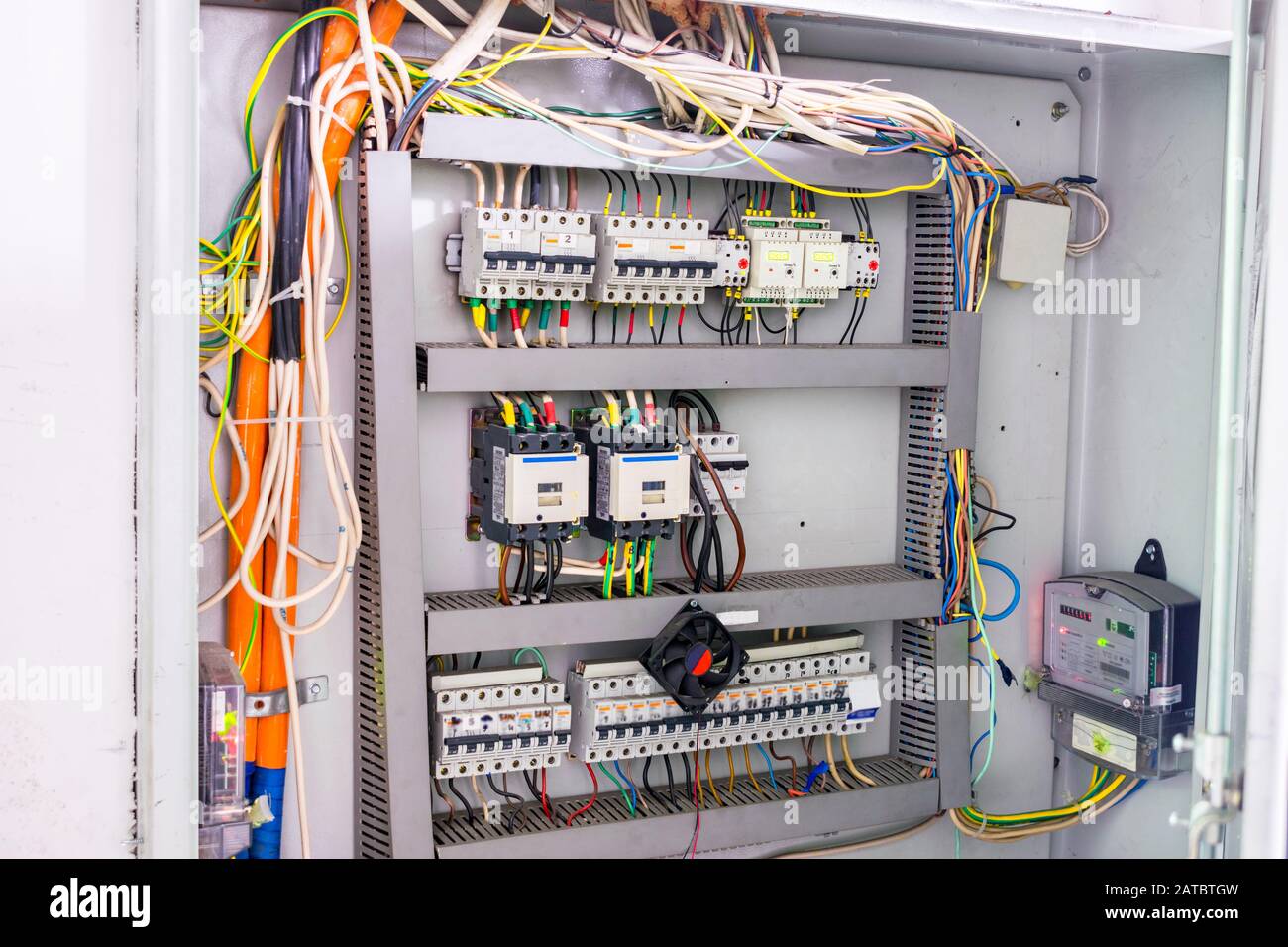 The electric shield with a lot of electromechanical equipment. Power ...