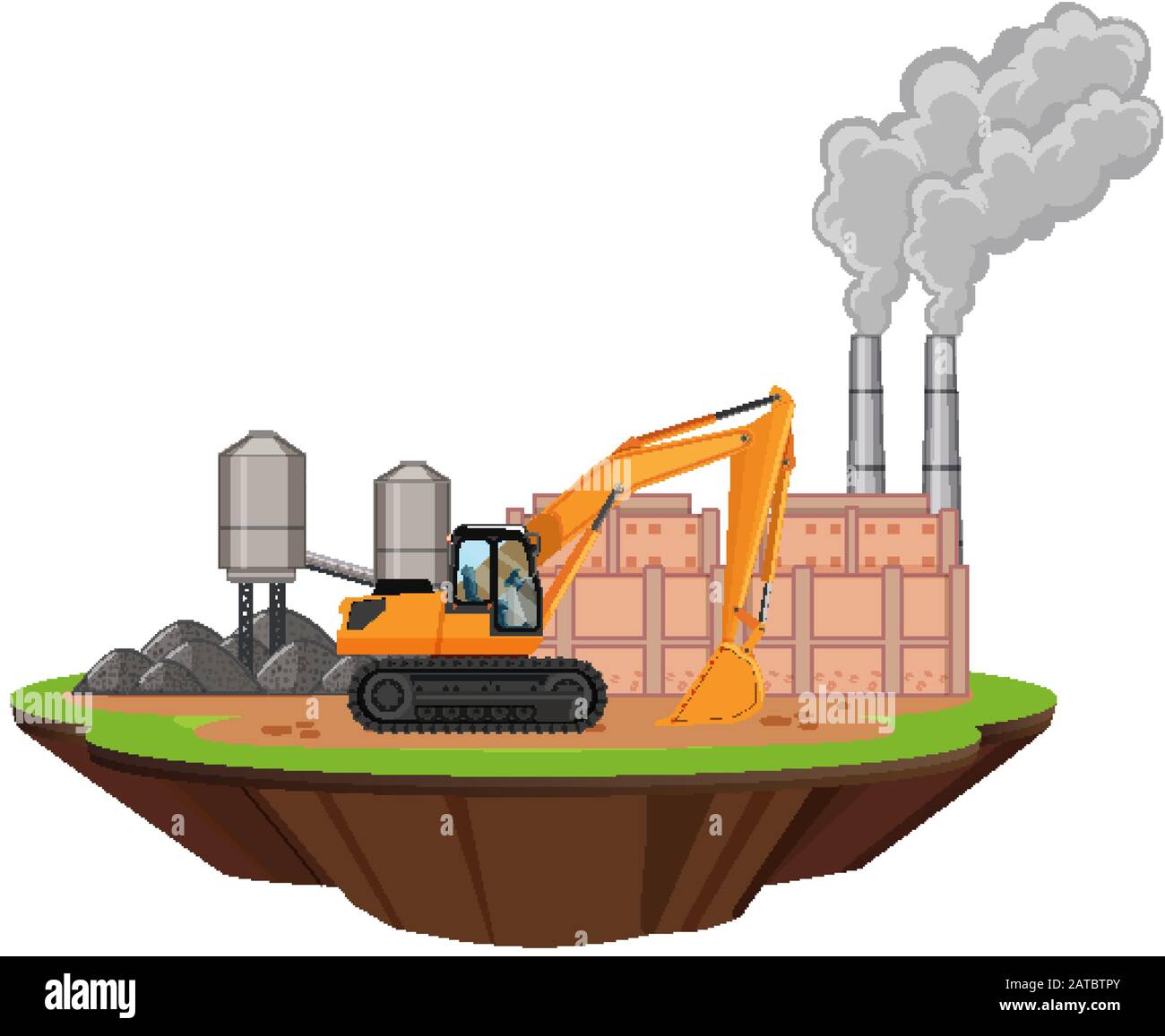 Scene with factory buildings and bulldozer on the site illustration ...