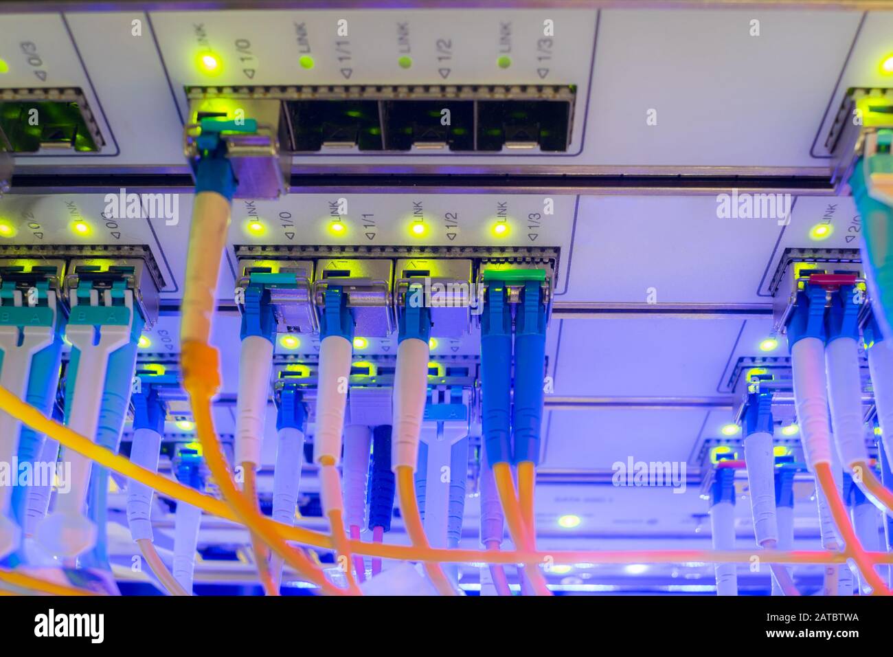 High-speed Internet connection to the master server is in a modern data ...