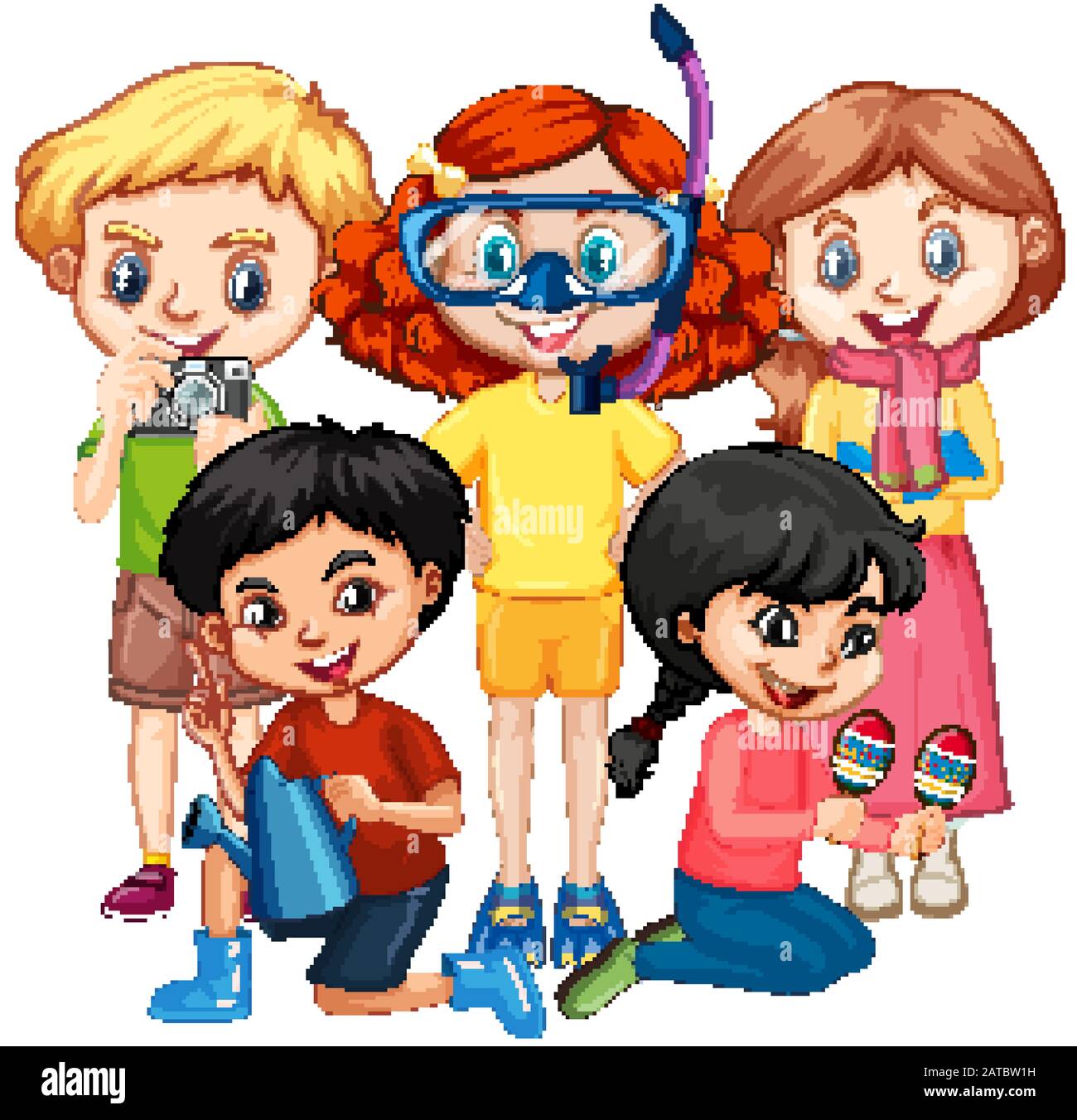 Five children with different hobbies illustration Stock Vector Image ...