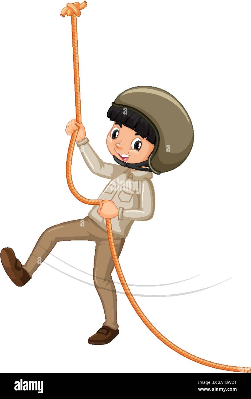 Boy in scout uniform climbing rope on white background illustration ...