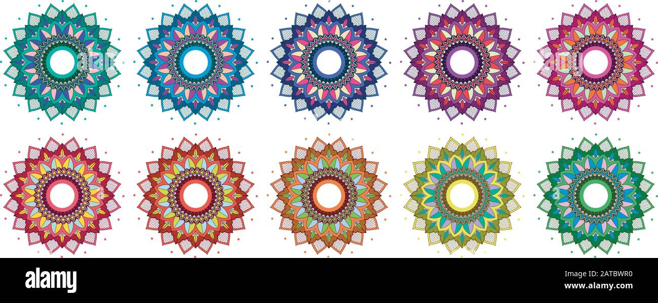 Mandala patterns in many colors illustration Stock Vector Image & Art ...