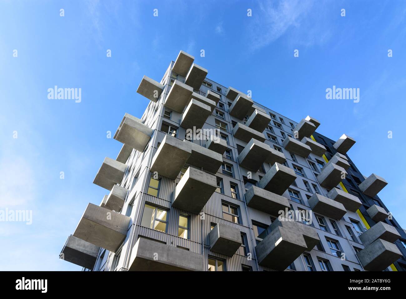 Wien, Vienna: apartment residential building, house, big protruding ...