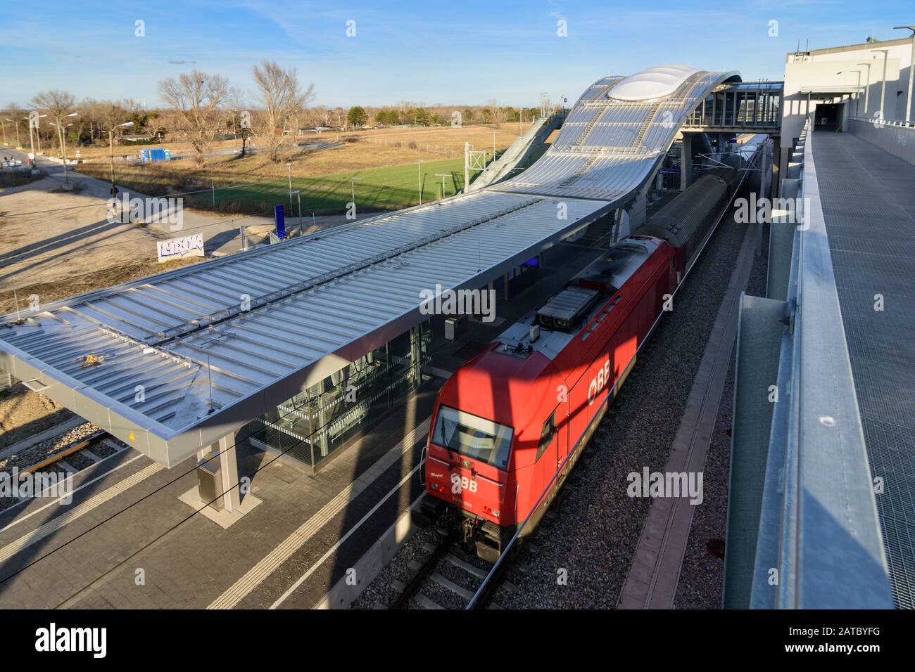 Wien, Vienna: subway and train station Aspern Nord, train to Bratislava ...