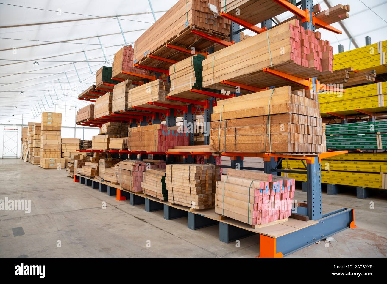 Wooden planks in a factory. Wood and wood-based materials industry ...