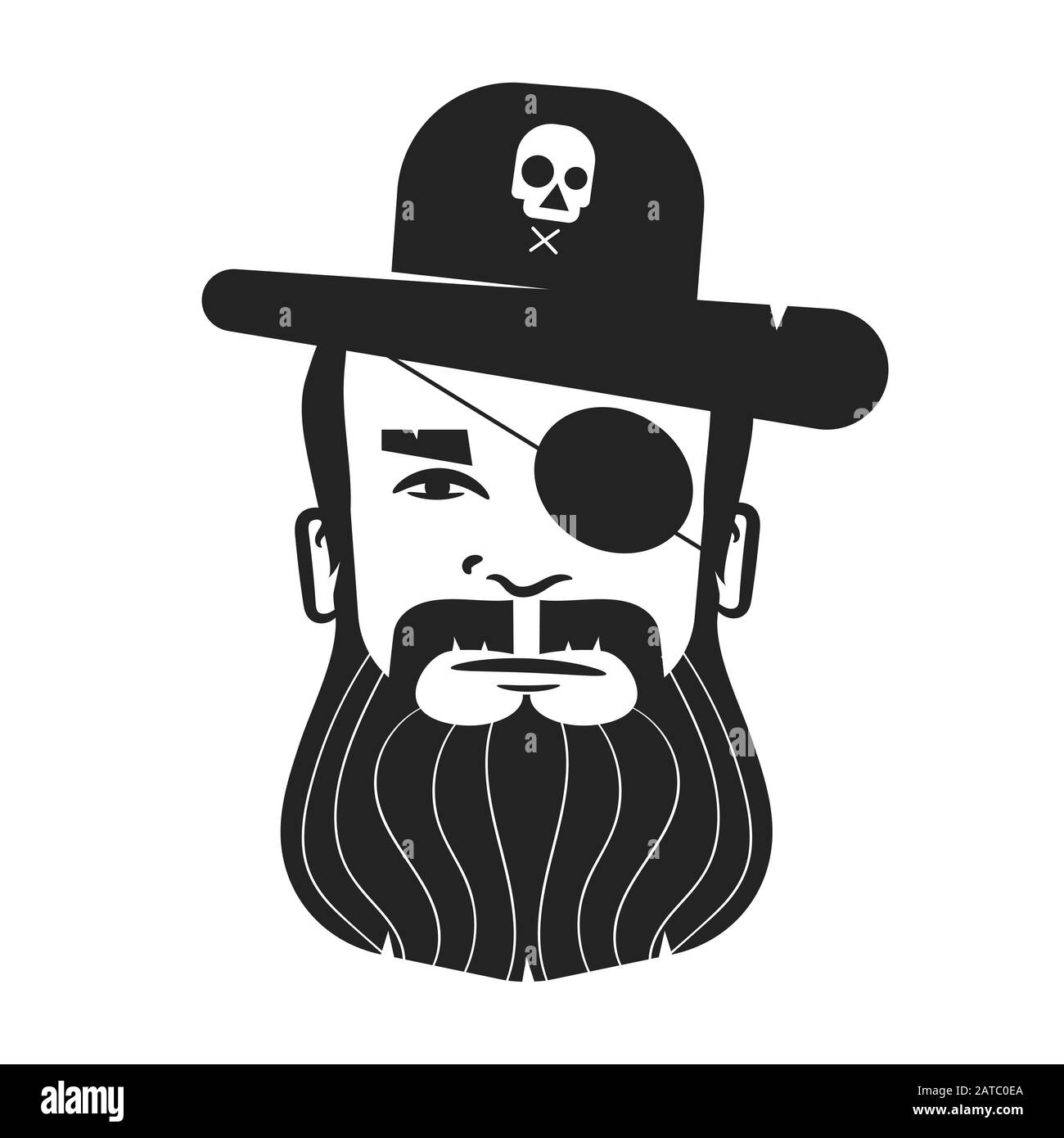 Pirate Head Of A One-eyed Pirate With A Beard And Mustache On A White ...